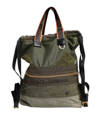 Dolce & Gabbana Mens Cotton-Nylon Patchwork Backpack Green Calfskin