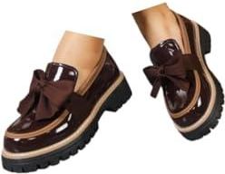 Generic Mocassins brevet&eacute;s pour femme avec noeud - Tendance et confortable - Bout rond - Chaussures plates &agrave; talons bas - Pour le travail, le travail, le quot