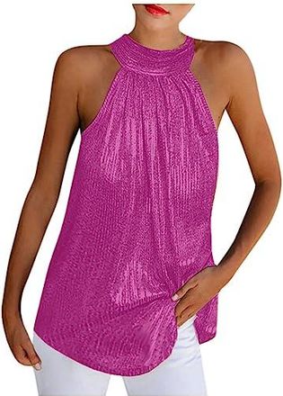 Generic Hauts sexy pour femme - Épaules dénudées - Paillettes - Dos nu - Paillettes - Haut Y2K - Crop Tops Sparkle - Gilet de fête sans manches - Tunique - Gi