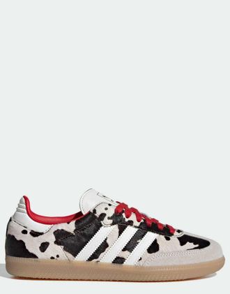adidas Originals Samba OG Sneaker mit Kuhmuster und roten Schn&uuml;rsenkeln-Braun