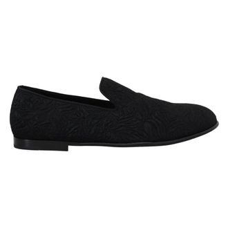 Dolce & Gabbana Homme, Chaussures, Noir, Taille: 42 1/2 EU Chaussons mocassins noirs en jacquard floral