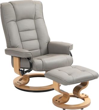 HOMCOM Homcom - Fauteuil relax inclinable pivotant r&eacute;glable avec repose-pied bois rev&ecirc;tement synth&eacute;tique gris