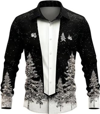 Generic DENGJIAMY Chemises de Noël moches boutonnées pour homme, costume amusant, haut imprimé, chemisier de Noël moche, chemises à manches longues, grande ta