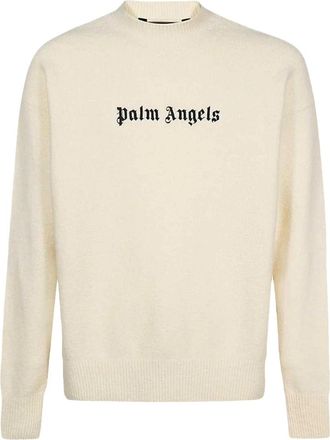 Palm Angels Homme, Pulls, Beige, Taille: S Pull Ras du Cou Classique &agrave; Logo