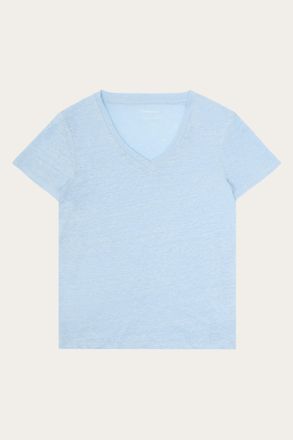 Knowledge Cotton Apparel Damen vegan T-Shirt Leinen V-Ausschnitt Skyway Hellblau