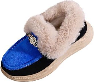 Generic Bottes de neige dhiver pour femme avec cha&icirc;ne en m&eacute;tal - Mocassins plats confortables en fausse fourrure, bleu marine, 40.5 EU