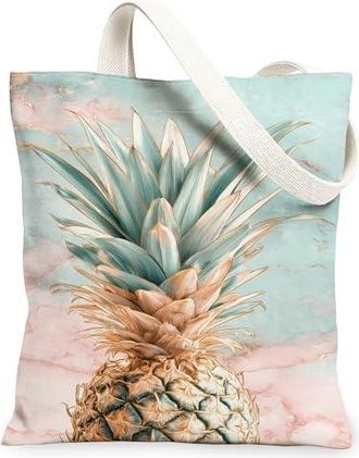 Generic Sacs fourre-tout en toile motif ananas, motif fruits tropicaux, sacs d&eacute;picerie, sacs d&eacute;picerie r&eacute;utilisables, vintage d&eacute;t&eacute;, l&eacute;gers, lavables &agrave; l&eacute;paule