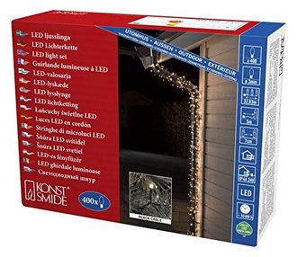 Konstsmide Micro LED Lichterkette, 400 warm weiße Dioden, 24V Außentrafo, schwarzes Kabel - 3644-110, Warmweiß