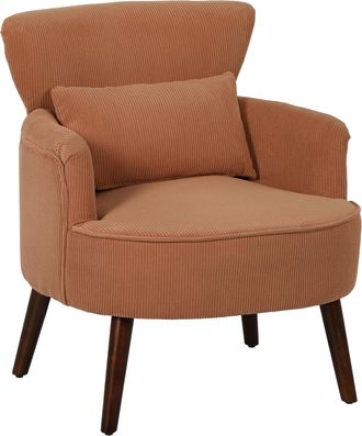 HOMCOM Sessel Loungesessel mit Armlehnen, Polstersessel mit Kissen Armlehnensessel mit Kordoptik, Holzbeine Lesesessel für Wohnzimmer, Schlafzimmer, Orange