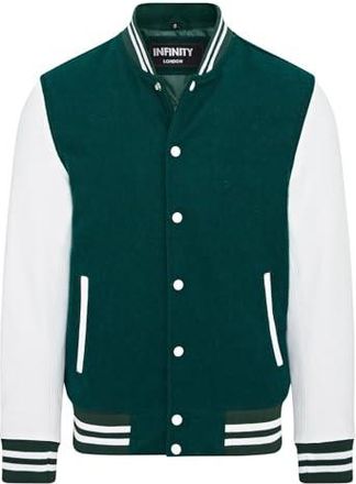 Infinity Leather Letterman Baseball Vert Laine Blanc Cuir Varsity Blouson Aviateur