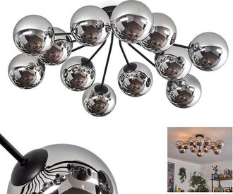 HOFSTEIN Deckenleuchte Gastor, Deckenlampe aus Metall/Glas in Schwarz/Chromfarben/Rauchfarben, Leuchte im modernen Retro/Vintage-Design mit Schirmen aus Glas (