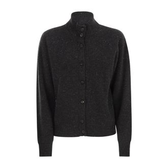 PESERICO Gerippter Cardigan mit Knopfleiste und Stehkragen - - Knitwear - Damen - Grau - XL