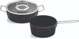 FISSLER Adamant/Aluminium-Kochtopfset, 2-teilig, Töpfe-beschichtet mit Glasdeckel, antihaftend (1 Bratentopf, 1 Stielkasserolle) - Induktion