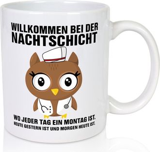 Generic Nachtschicht | müde Eule | Sanitäter | Krankenschwester - Tasse Weiss - Kaffeetasse/Geschenk/Familie