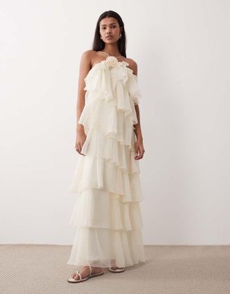 Gina Tricot Gina Tricot - Robe longue &agrave; volants - Cr&egrave;me-Blanc