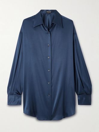 Tom Ford Chemise Oversize En Satin De Soie Stretch - Bleu