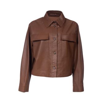 Max Mara Femme, Vestes, Brun, Taille: 38 FR Veste en cuir style chemise