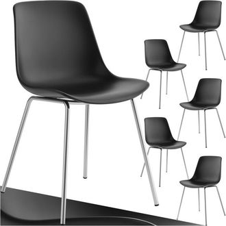 TecTake Tectake - Lot 6 Chaises en plastique forme ergonomique dossier haut noir/gris