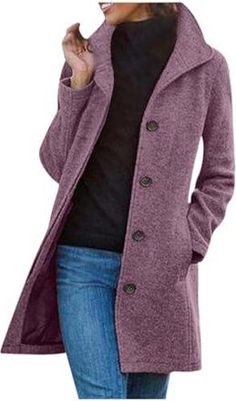 Generic Manteau Femme Hiver &Eacute;l&eacute;gant Laine Veste Longue Manteau dhiver &agrave; Revers Trench-Coat Boutonnage Chic Manteaux Chaud Couleur Unie Veste avec Poches Outwe