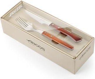 Arcos Lot de 12 Couverts de Table - Set de 6 Couteaux à Steak et 6 Fourchettes en Bois de Hêtre et Acier Inoxydable - Coffret pour Viande - Série Table - Co