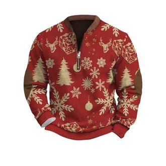 Generic Sweat-shirt de No&euml;l fin pour homme - Pull de P&egrave;re No&euml;l amusant - Chemise &agrave; manches longues et fermeture &eacute;clair - Haut de No&euml;l d&eacute;contract&eacute; pour les vac