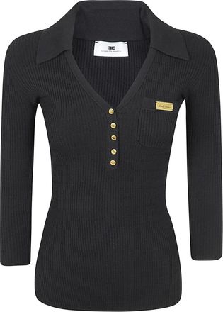 Elisabetta Franchi Femme, Pulls, Noir, Taille: 40 FR Maille &agrave; col en V