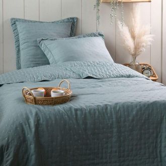 Lovely Casa Couvre lit boutis r&eacute;versible 260x240 avec 2 taies coloris vert