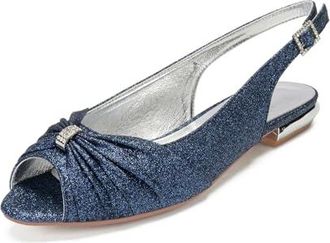 Generic Chaussures De Mariage Ballerines À Bride Mariée Sandales Plates Dété Slingback Femmes Chaussures Habillées 1.8Cm,Dark Blue,37 EU