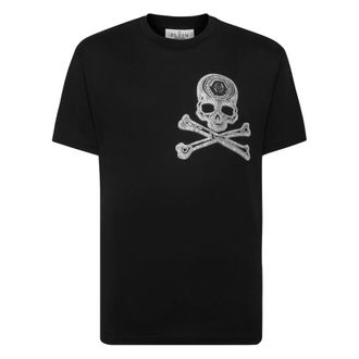 Philipp Plein Homme, Tops, Noir, Taille: 2XL T-Shirt Col Rond Skull&Bones