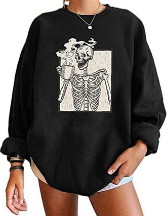 ORANDESIGNE Sweat-Shirt Femme à Manche Longue Col Rond Halloween T-Shirt Haut Imprimé Motif de Citrouille Lâche Pull Blouse Top Chemisier Décontracté Ample F Noir