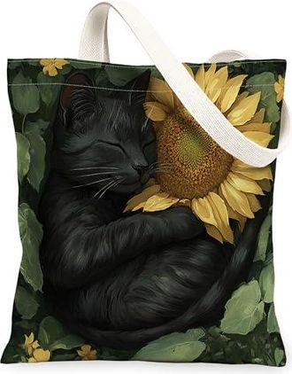 Generic Sac fourre-tout en toile motif chat Bombay pour faire du shopping, 33 x 38,1 cm, motif de tournesol, feuille de tournesol, chaton, sac d&eacute;picerie r&eacute;uti