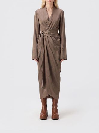 Rick Owens Midi-Wickel-Hemdblusenkleid aus Cupro mit langen &Auml;rmeln