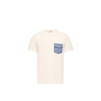 Moncler Moncler T-shirt En Jersey De Coton Avec Poche En Denim, Homme, Blanc, Taille: Xxl