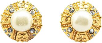 Chanel Ring - Gold Plated Round Faux Pearl Rhinestones Clip on E - Gr. unisize - in Gold - f&uuml;r Damen