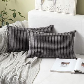 Miulee Kissenbezug 40x60 Grau Sofakissen Kordsamt Kissenbezüge Rechteckig Cord Dekokissen Kissenhülle Dekorativ Couchkissen Bezug Weich für Wohnzimmer Schlaf