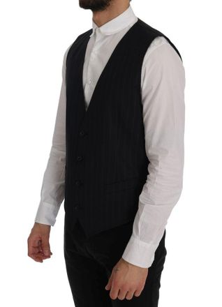 Dolce & Gabbana Mens Blue Wool Stretch Vest Clothing