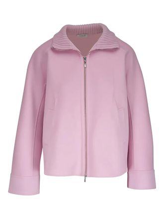Kinross Cashmere ribbed collar zip jacket - Rosa