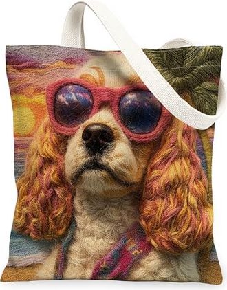 Generic Sac fourre-tout d&eacute;t&eacute; en toile pour faire du shopping, 33 x 38,1 cm, sac fourre-tout r&eacute;utilisable &agrave; motif imprim&eacute; cocker am&eacute;ricain pour femme, peinture