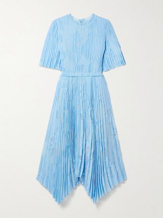 Jason Wu Asymmetrisches Midikleid Aus Devor&eacute;-chiffon Mit R&uuml;schen Und Plissee - Blau