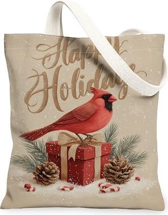 Generic Cardinal Sacs fourre-tout en toile, motif oiseau rouge festif, sacs d&eacute;picerie r&eacute;utilisables, sacs d&eacute;picerie vintage, l&eacute;gers et lavables pour voyage, p