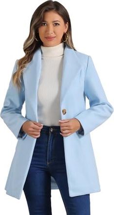 Allegra K Manteau dhiver décontracté mi-long boutonné à col rabattu pour femmes Bleu clair XL