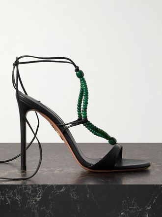 Aquazzura Sandales En Cuir &Agrave; Perles Amalfi 105 - Noir