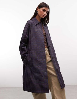 Collusion Longline-Trenchcoat in braun-blau kariert