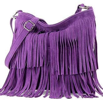 modamoda.de ital sac &agrave; bandouli&egrave;re en daim frang&eacute; T125, Couleur:violet