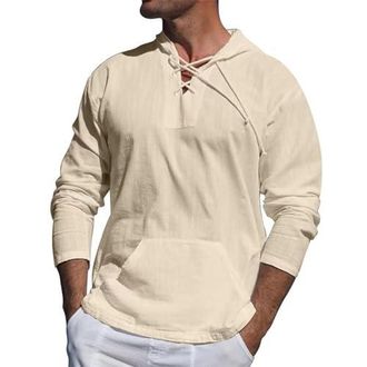 Generic Chemise en coton et lin pour homme - Haut de sport 2026 - Style d&eacute;contract&eacute; - Printemps et automne - Manches longues - Couleur unie - Coupe r&eacute;guli&egrave;re,