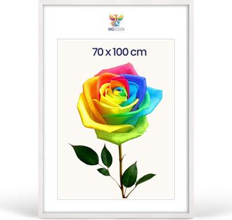 MG Design Bilderrahmen 70 x 100 cm - Posterrahmen mit Wei&szlig; Holzrahmen (Echtholz) und bruchsicherem Acrylglas, Hoch & Quer mit verst&auml;rkter Wandaufh&auml;ngung