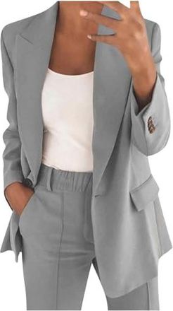 Generic Ensemble 2 pi&egrave;ces &eacute;l&eacute;gant et d&eacute;contract&eacute; pour femme - Coupe ajust&eacute;e - Pantalon blazer - Pantalon uni - Costume de loisirs pour femme, gris, 5XL