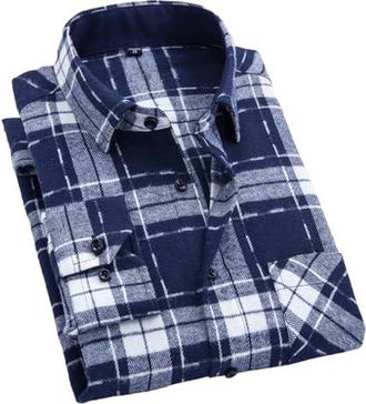 Generic Chemise en lin pour homme &agrave; carreaux - Manches longues - Coupe ample - L&eacute;g&egrave;re - Style vintage - Pour le travail et les voyages, bleu, 56
