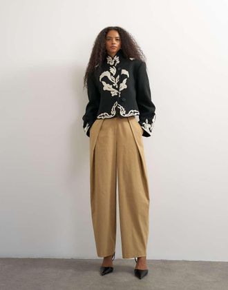 Topshop pantalon barrel pliss&eacute; beige-Neutre