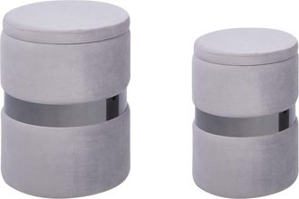 Beliani Beliani - Poufs Gris en Velours Repose-Pieds Ronds à Ceinture Argentée Glamour Lot de 2 Doris